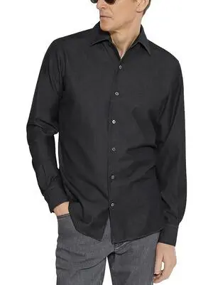 Zegna Bleached Button Front Shirt - Dark Grey