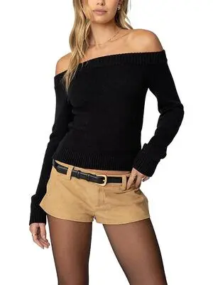 EDIKTED Elona Off-the-shoulder Knit Top - Black