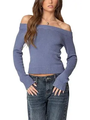 EDIKTED Elona Off-the-shoulder Knit Top - Blue