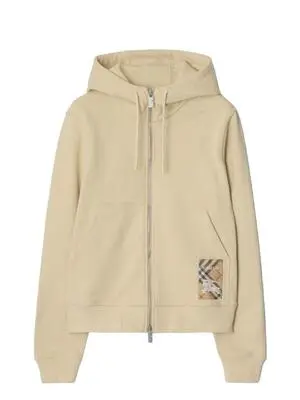 Burberry Burberry Zip Hoodie With Check Appliqué Nutmeg