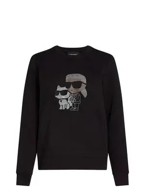 Karl Lagerfeld Ikon Choupette Rhinestone Sweatshirt - Black
