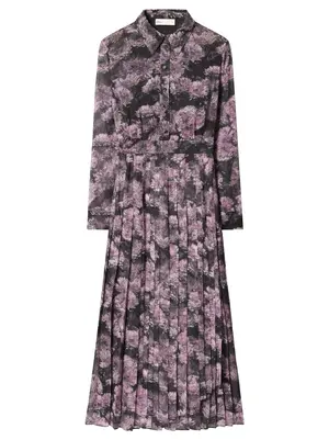 Tory Burch Floral-print Pleated Silk Dress - Pink