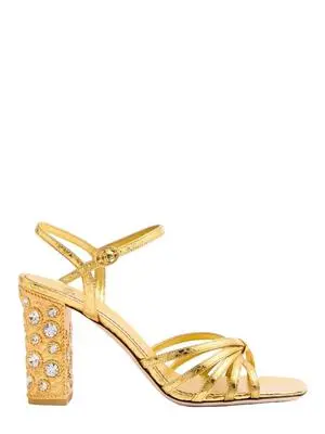 Valentino Garavani Laminated Ayers Sandals With Crystals - Antique Gold/crystal