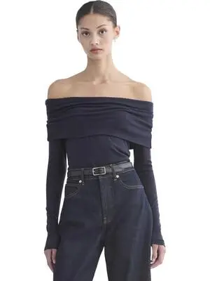 Everlane Off-the-Shoulder Butterluxe Wool Top Deep Navy