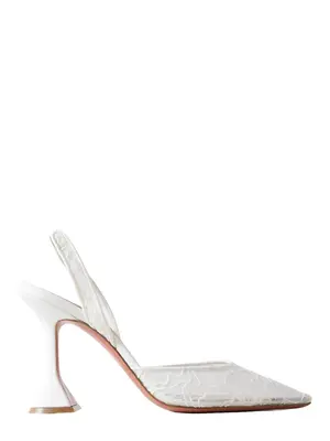 Amina Muaddi Amina Muaddi Holli Lace And Leather Slingback Pumps Ivory