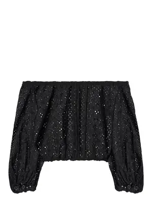 Poupette St Barth Off-shoulder Crop Top - Black