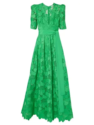 Elie Saab Macramé Belted Gown - Green