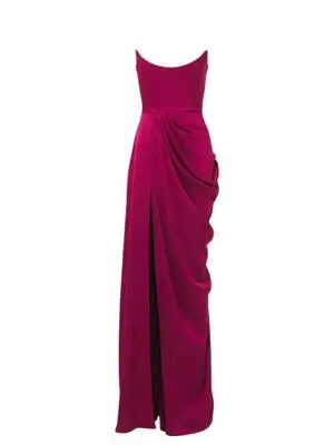 Alex Perry Draped Satin Bustier Gown - Red