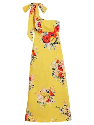 Zimmermann One-shoulder Floral-print Linen Midi Dress - Yellow