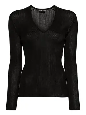 TOM FORD Sheer Fine Ribbed Top - Black