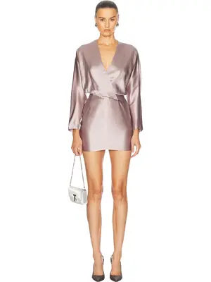 THE SEI Long Sleeve Wrap Mini Dress - Pewter