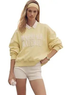 BRIDEMERCH BRIDEMERCH Marriage Material Oversized Crew-Neck Sweatshirt Yellow