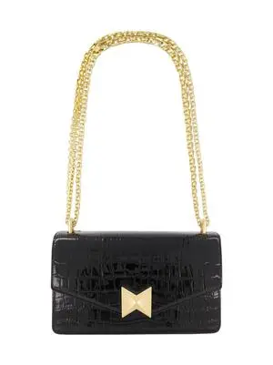 MAC DUGGAL Mac Duggal Crocodile Embossed Leather Shoulder Bag With Gold Chain
