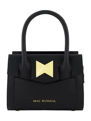 Mac Duggal Mac Duggal Gold-Plated Hardware Small Leather Tote Bag Black