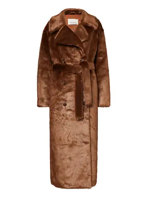 THE FRANKIE SHOP Joni Belted Faux-fur Coat - Dark Camel