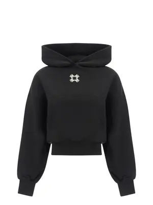 Amiri Cropped Hoodie With Embroidered Logo - Black