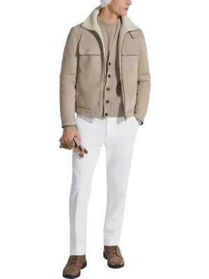 Zegna Shearling-collar Suede Jacket - Neutrals