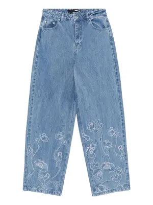 Remain Birger Christensen Rhinestoned Wide-leg Jeans - Blue