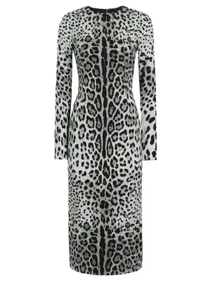 Dolce & Gabbana Leopard Print Midi Dress - Grey