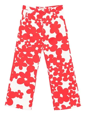 Marni Floral-print Gabardine Trousers - Red
