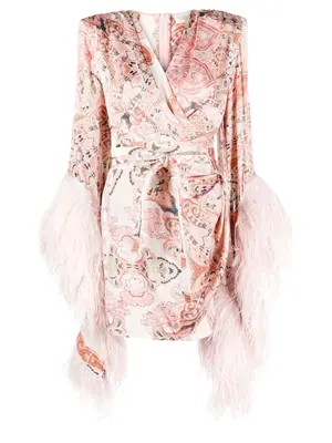 BRONX AND BRONCO Paisley-print Feather-detail Minidress - Pink