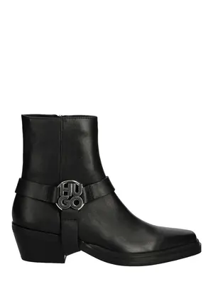 Hugo 50mm Logo Plaque Biker Boots - Black
