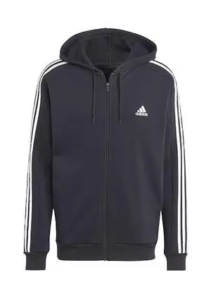 Adidas Essentials Fleece 3stripes Full-zip Hoodie - Black