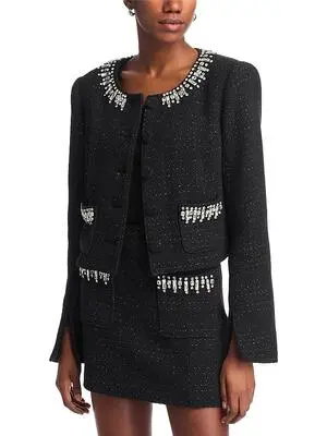 Cinq À Sept Randi Rhinestone Trim Jacket - Black