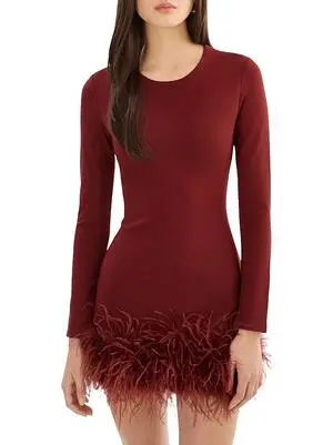 LAMARQUE Bahira Feathered Dress - Syrah