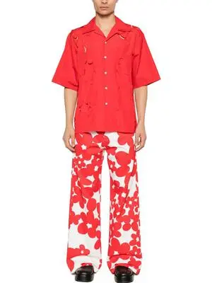 Marni Logo-embroidered Cut-out Shirt - Red