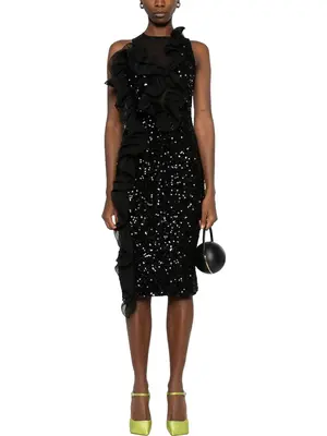 Remain Birger Christensen Sequinned Midi Dress With Ruffled Detailing - Black