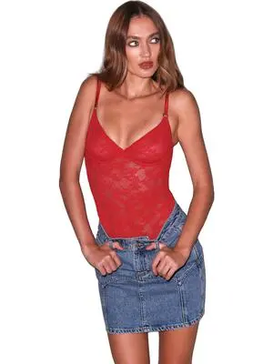 Fleur Du Mal Le Stretch Lace Bodysuit - Rouge