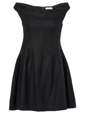 Faithfull The Brand Olmeto Off-shoulder Linen Minidress - Black
