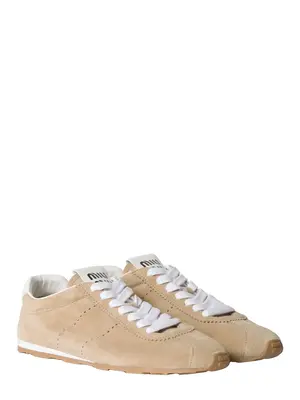 Miu Miu Plume Suede Sneakers Desert Beige