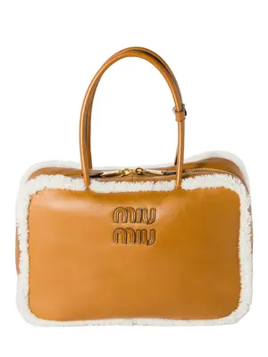 Miu Miu Beau Shearling Top-handle Bag - Cognac/natural