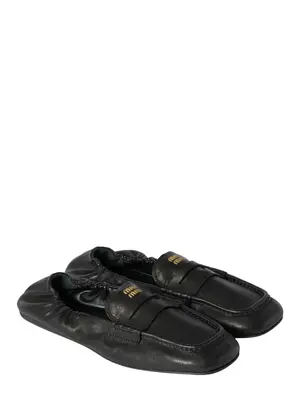 Miu Miu Ruches Nappa Leather Loafers - Black