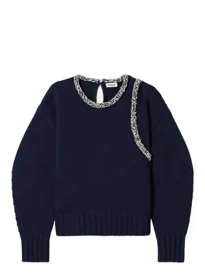 Simkhai SIMKHAI Monroe Cutout Crystal-Embellished Wool-Blend Sweater Blue