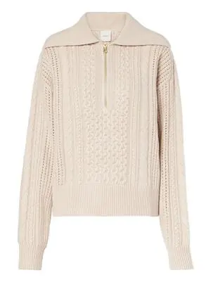 Varley Camello Cable-knit Half-zip Sweater - Beige