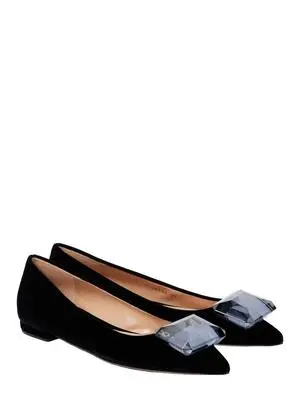 GIANVITO ROSSI Velvet Ballet Flats - Black