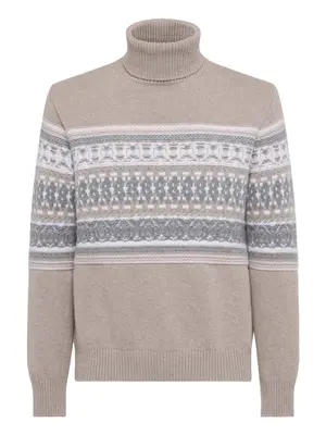 Zegna Jacquard Cashmere Turtleneck Sweater - Beige