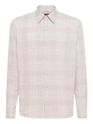 Zegna Checked Cotton Flannel Shirt - Beige