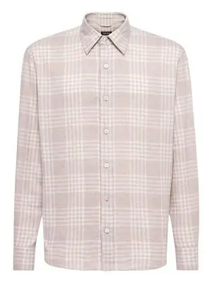 Zegna Checked Cotton Flannel Shirt - Beige