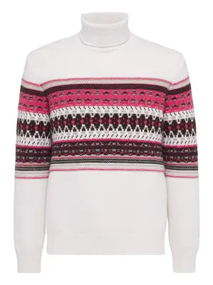 Zegna Intarsia Cashmere Turtleneck Sweater - White