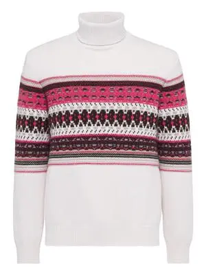 Zegna Intarsia Cashmere Turtleneck Sweater - White