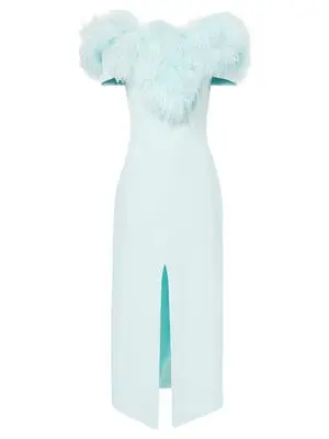 David Koma Off-shoulder Feather-trimmed Midi Dress - Green