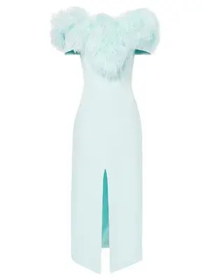DAVID KOMA David Koma Off-Shoulder Feather-Trimmed Midi Dress
