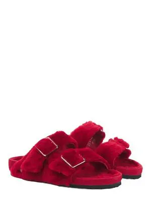 BIRKENSTOCK Birkenstock 1774 Arizona Shearling-Lined Suede Sandals Red