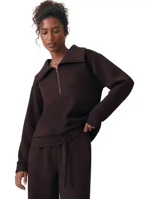 REISS Premium Interlock Half-Zip Sweatshirt Plum
