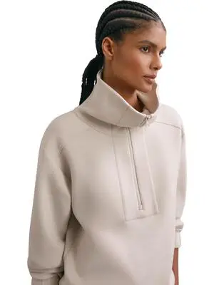 REISS Premium Interlock Half-zip Sweatshirt - Stone Neutral