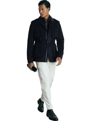 REISS Firenze Atelier Felted Cashmere Field Jacket - Navy